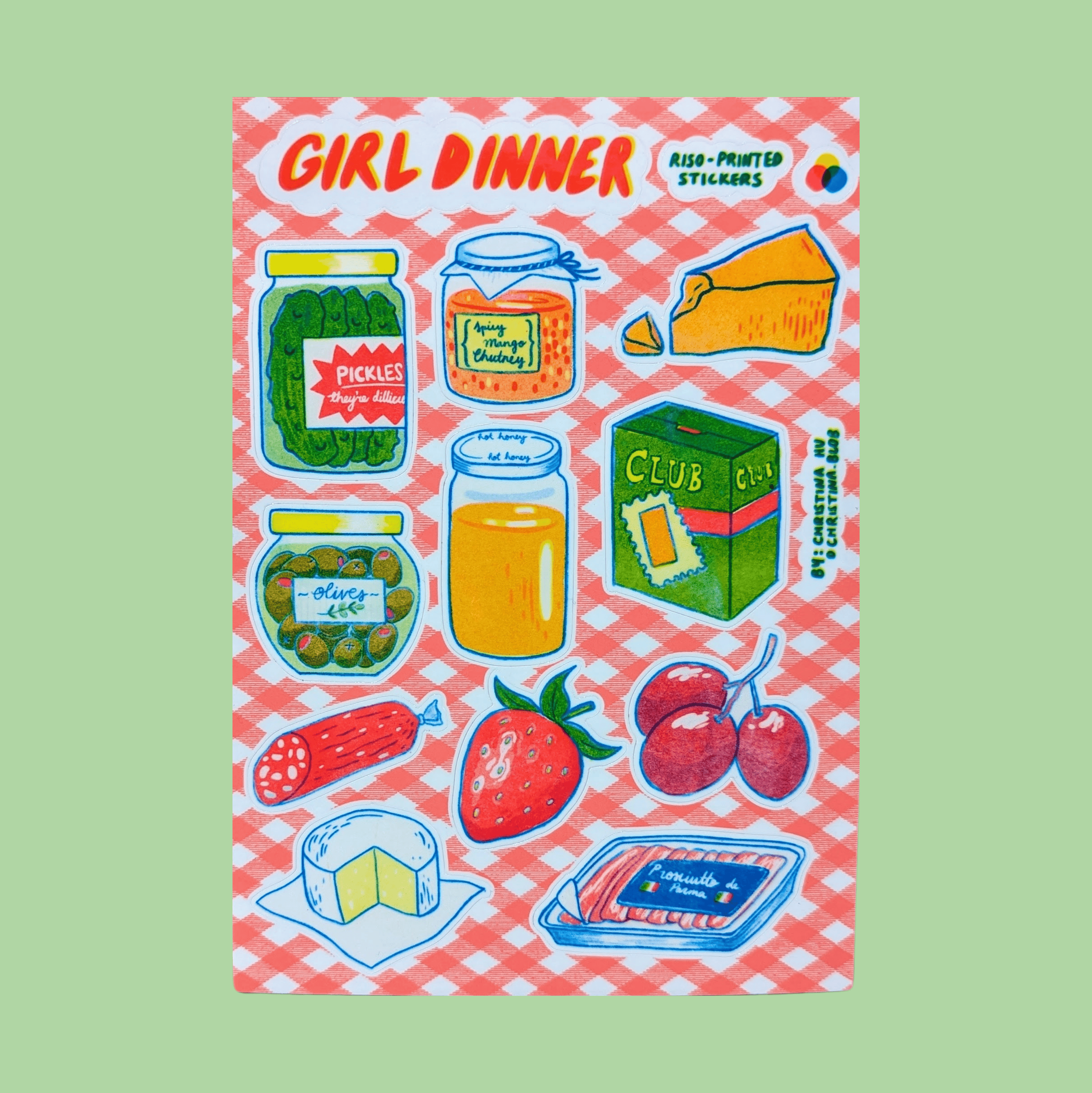 Girl Dinner Risograph Sticker Sheet | 5"x7" Waterproof Vinyl – Paraíso ...