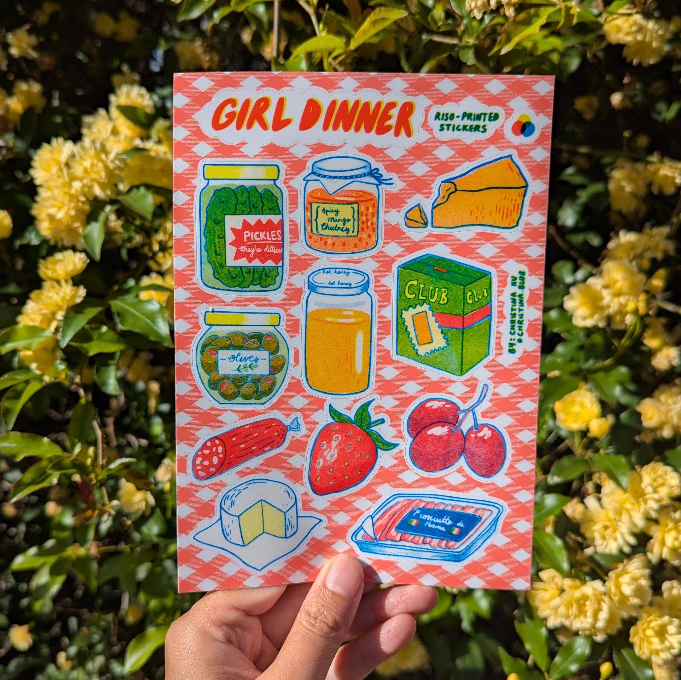 Girl Dinner Risograph Sticker Sheet | 5"x7" Waterproof Vinyl – Paraíso ...
